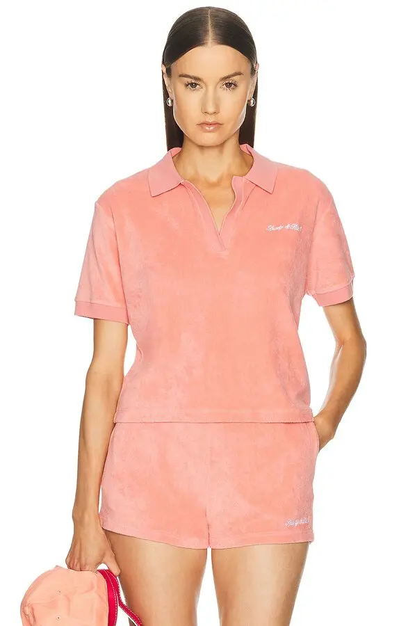 SPORTY & RICH Signature Logo Terry Polo Top