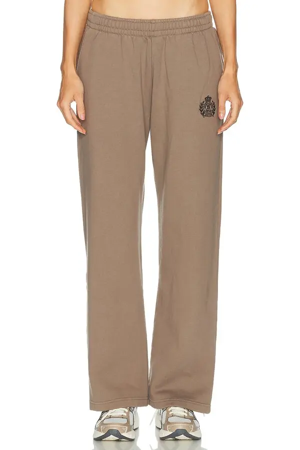 SPORTY & RICH Ny Crest Embroidered Wide Sweatpant - Sand