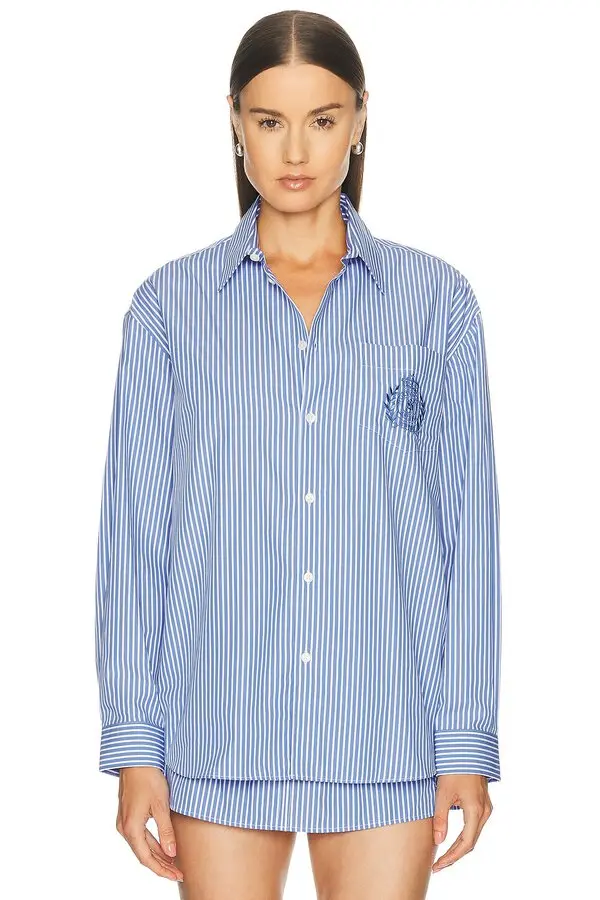 SPORTY & RICH Ny Crest Oversized Shirt In Blue