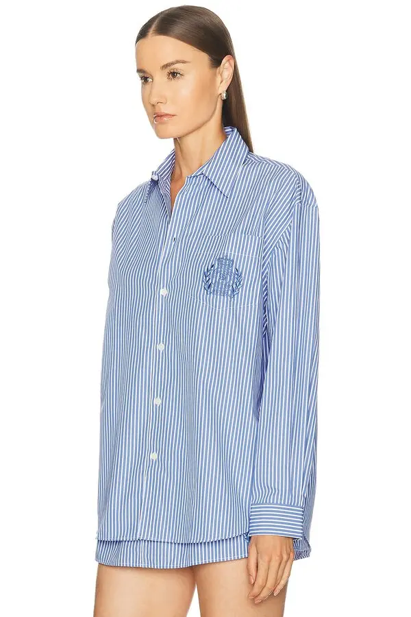 SPORTY & RICH Ny Crest Oversized Shirt In Blue
