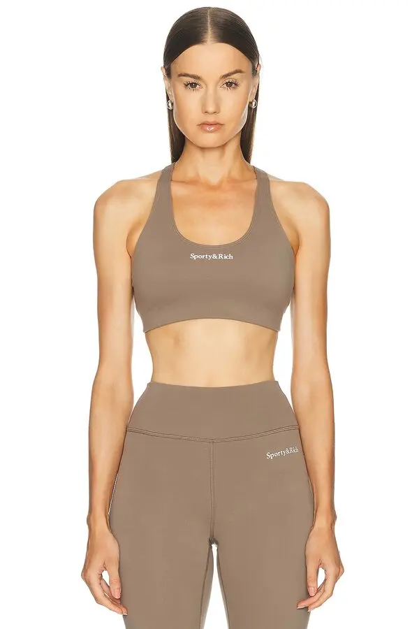 SPORTY & RICH Serif Logo Sports Bra - Sand