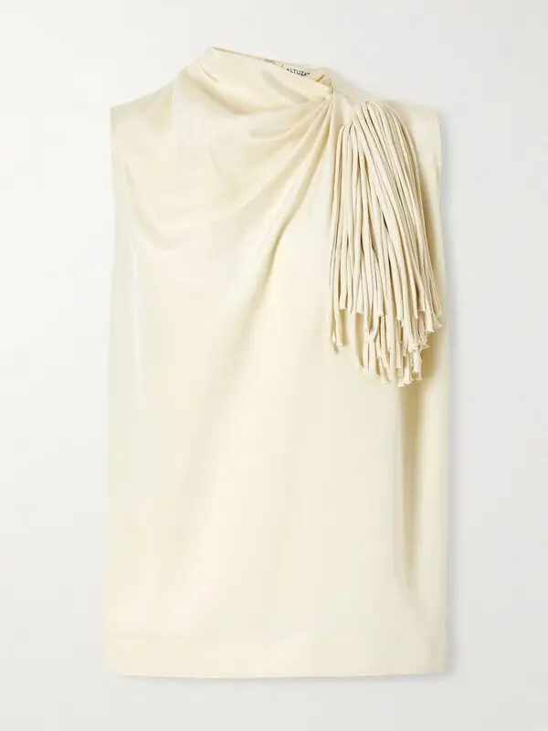 Altuzarra Alden Fringe-trimmed Silk Top - Neutrals