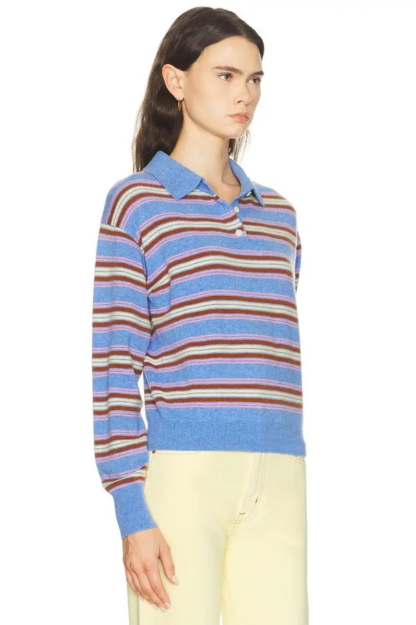 Guest In Residence Collegiate Stripe Polo Sweater - Delft Blue Combo