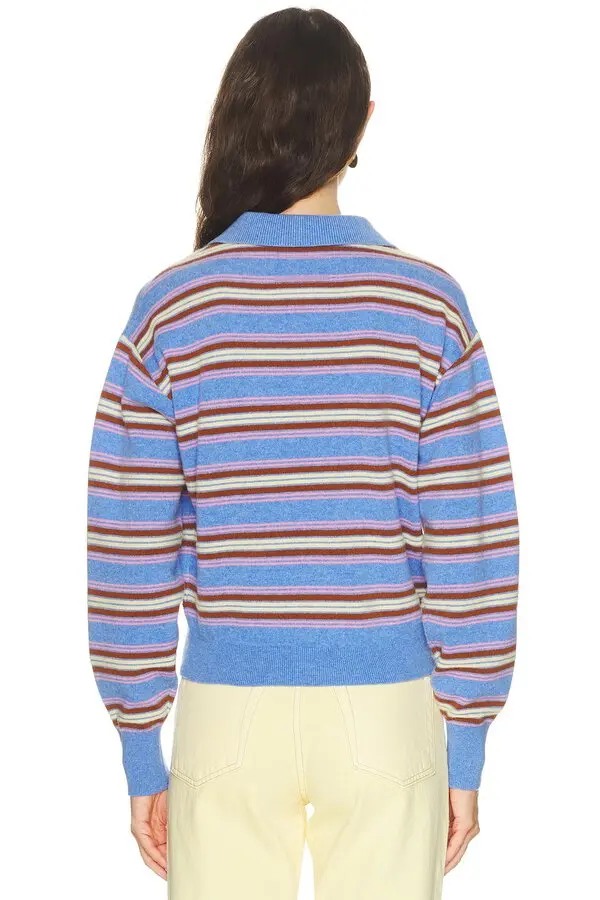 Guest In Residence Collegiate Stripe Polo Sweater - Delft Blue Combo