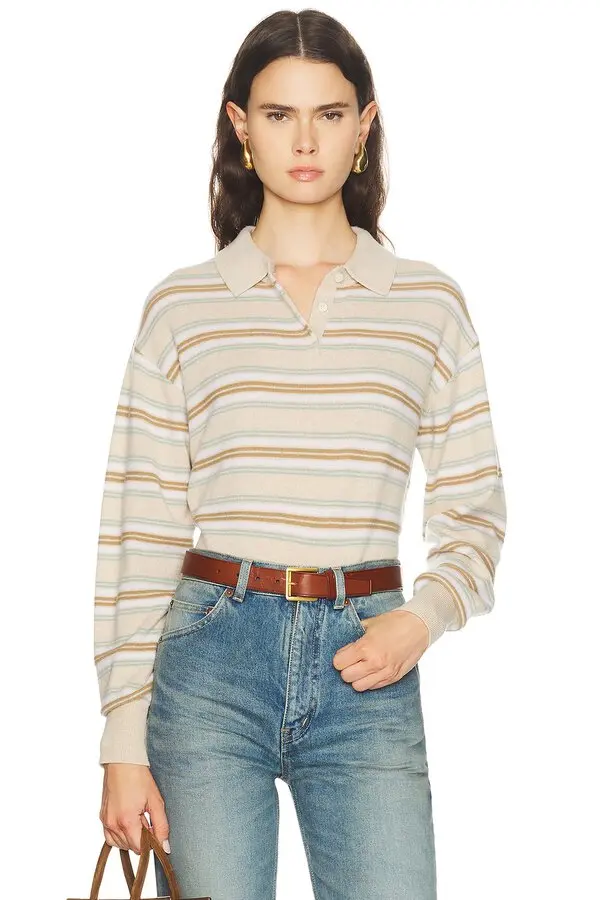 Guest In Residence Collegiate Stripe Polo Sweater - Sandstone Combo