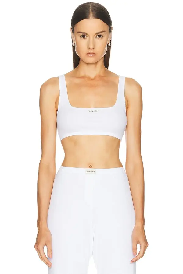 SPORTY & RICH Signature Logo Ribbed Bralette - White