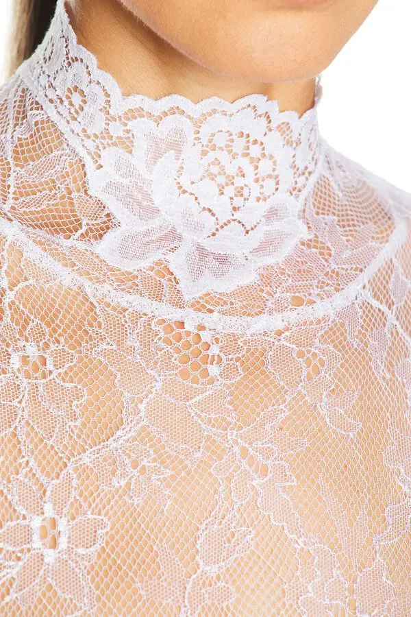 Valentino Garavani Lace Jersey Bodysuit Top - Bianco