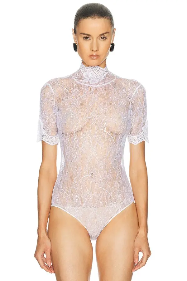 Valentino Garavani Lace Jersey Bodysuit Top