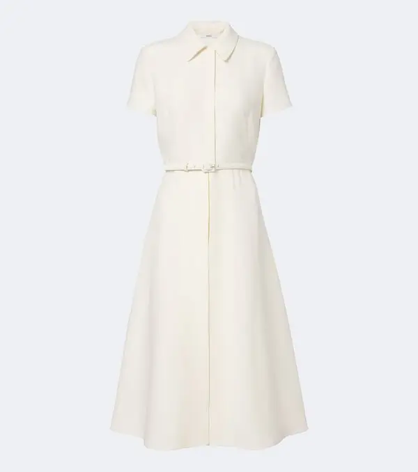 Fendi Belted Wool And Silk Midi Dress - White