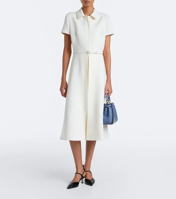 Fendi Belted Wool And Silk Midi Dress