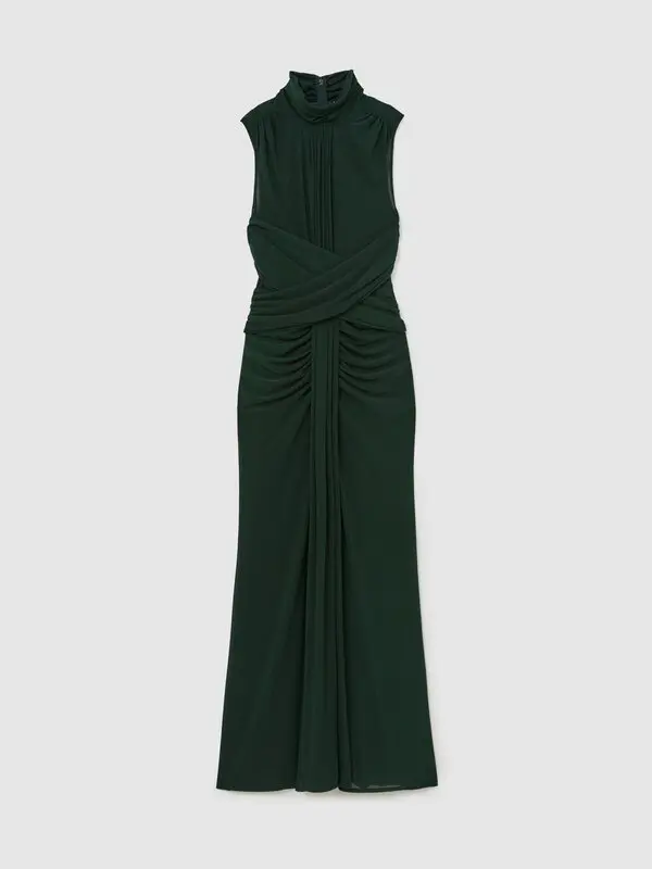 REISS Starla Sheer Ruched Sleeveless Maxi Dress