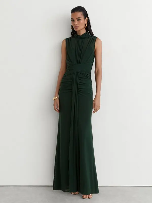 REISS Starla Sheer Ruched Sleeveless Maxi Dress
