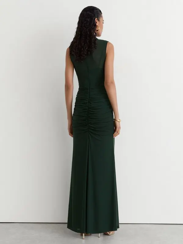 REISS Starla Sheer Ruched Sleeveless Maxi Dress