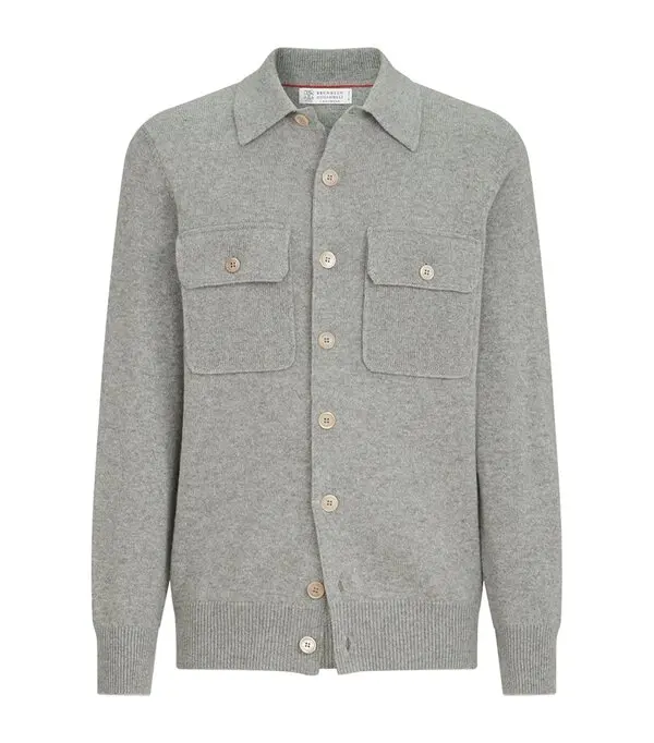 Brunello Cucinelli Cashmere Knitted Collared Overshirt Cardigan