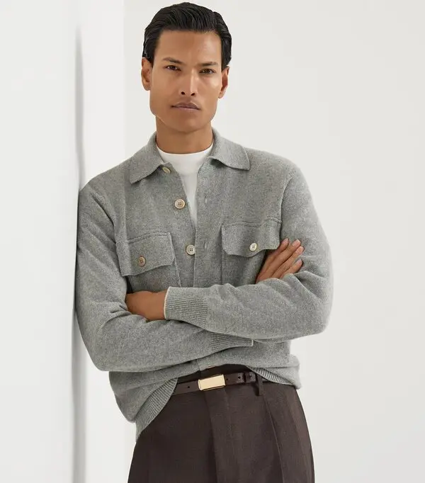 Brunello Cucinelli Cashmere Knitted Collared Overshirt Cardigan