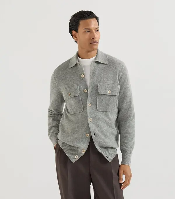 Brunello Cucinelli Cashmere Knitted Collared Overshirt Cardigan