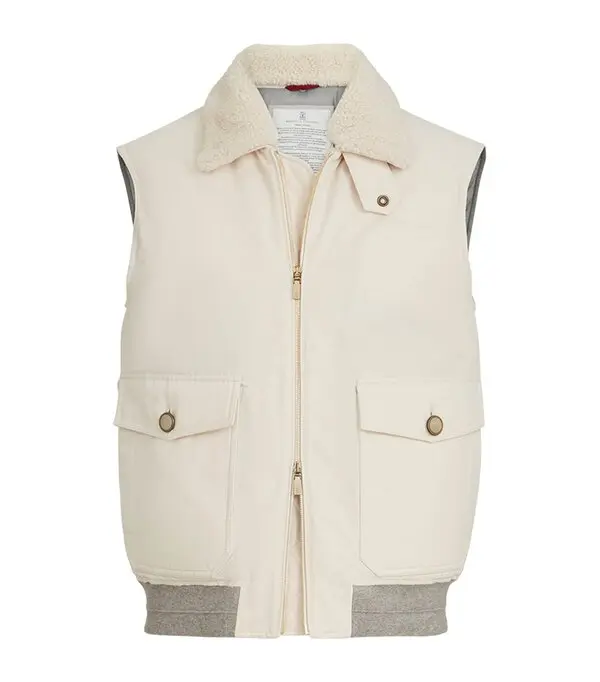 Brunello Cucinelli Waxed Shearling-collar Gilet - White
