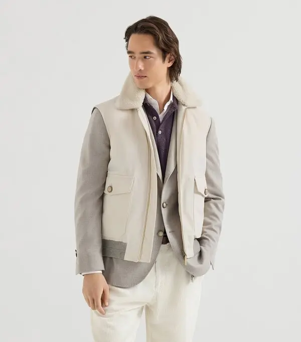 Brunello Cucinelli Waxed Shearling-collar Gilet - White