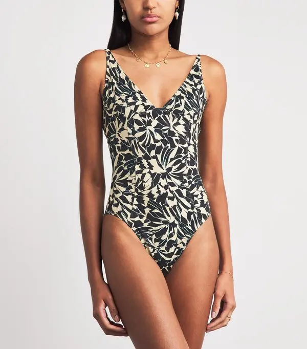 Ulla Johnson Printed V-neck One Piece Swimsuit - Navy