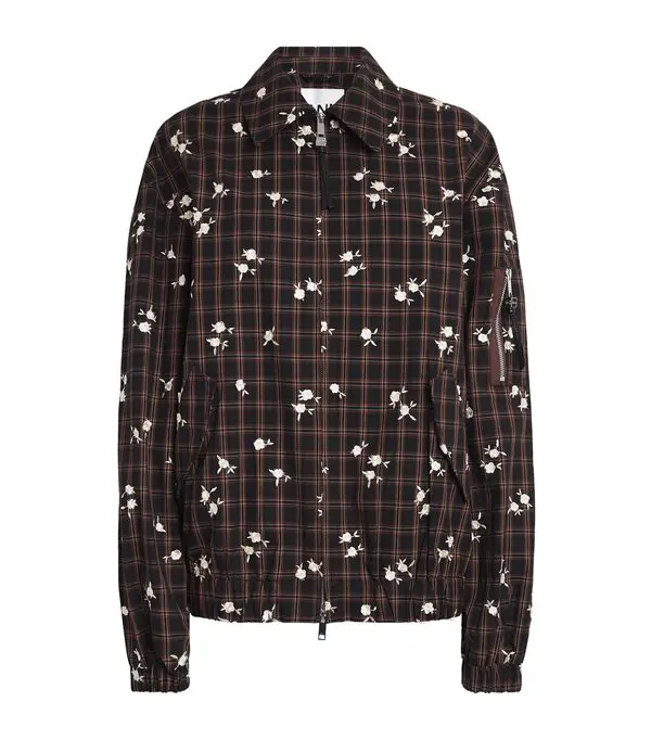 GANNI Checked Floral Embroidered Bomber Jacket - Brown