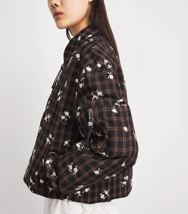 GANNI Checked Floral Embroidered Bomber Jacket - Brown