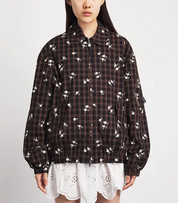 GANNI Checked Floral Embroidered Bomber Jacket - Brown