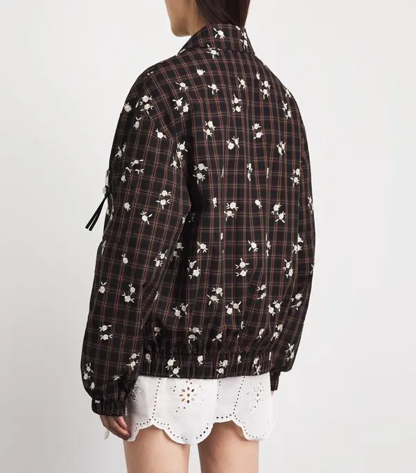 GANNI Checked Floral Embroidered Bomber Jacket - Brown