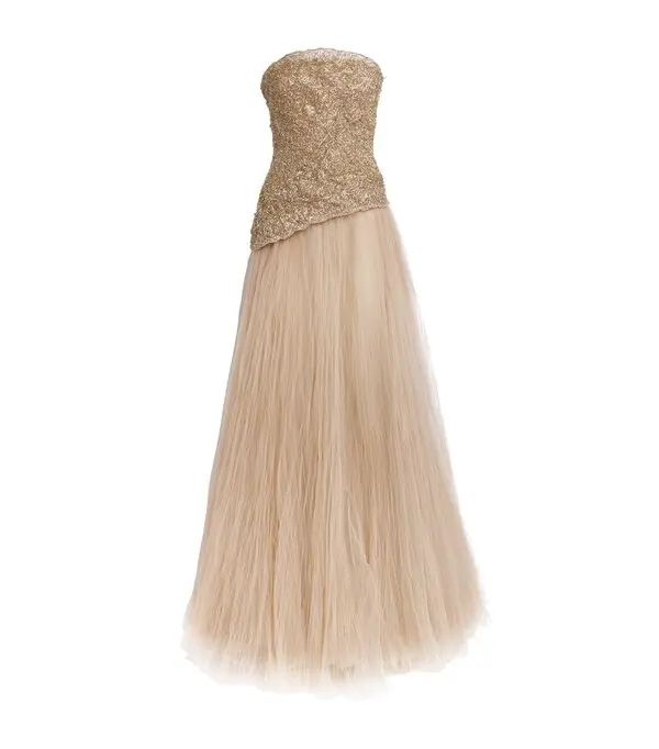 MARMAR HALIM Strapless Embellished Tulle Gown
