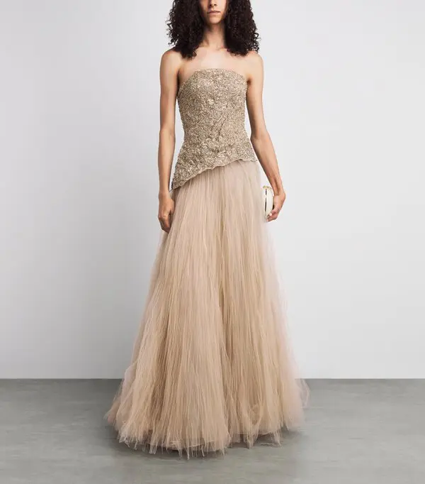 MARMAR HALIM Strapless Embellished Tulle Gown