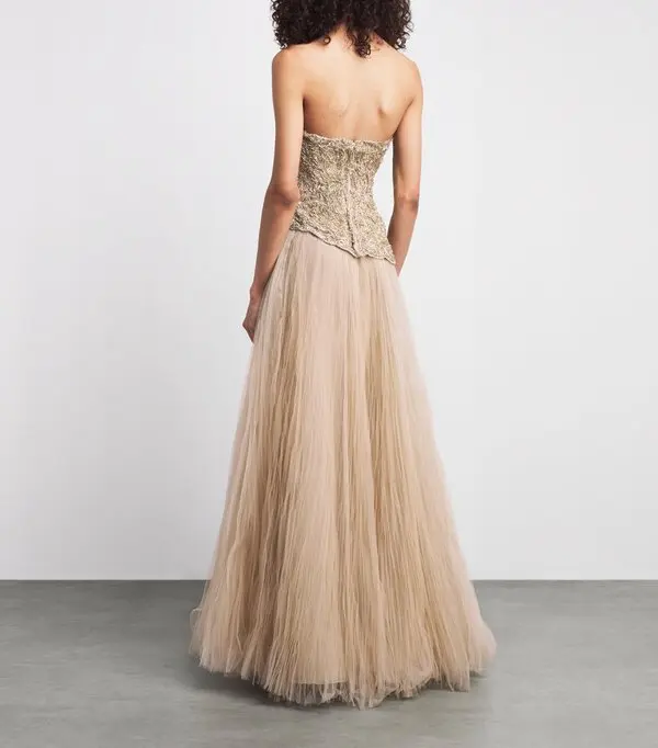 MARMAR HALIM Strapless Embellished Tulle Gown
