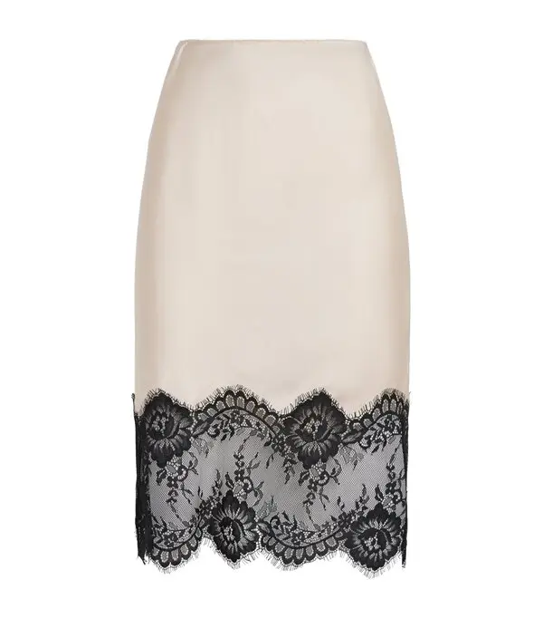 HERSKIND Satin Lace-trim Herbert Midi Skirt