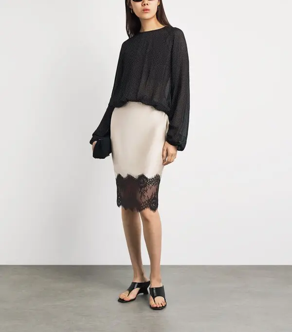 HERSKIND Satin Lace-trim Herbert Midi Skirt