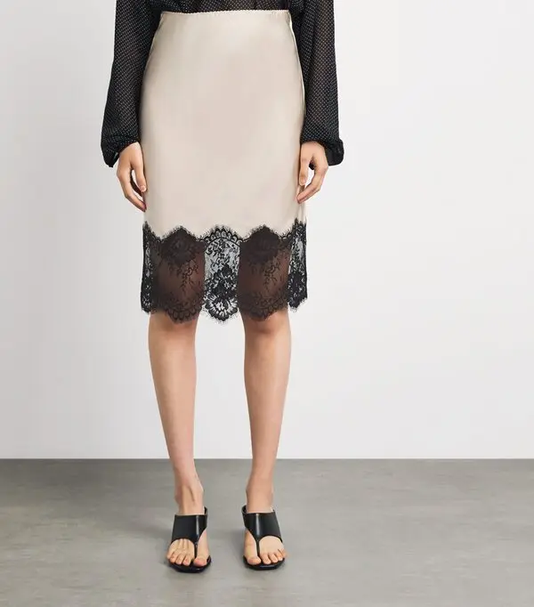 HERSKIND Satin Lace-trim Herbert Midi Skirt