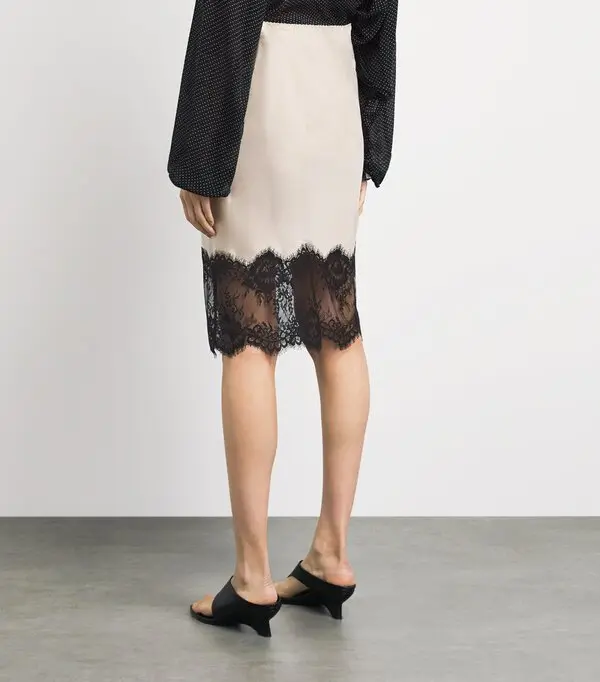 HERSKIND Satin Lace-trim Herbert Midi Skirt
