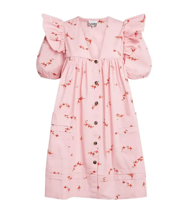 GANNI Stretch-cotton Floral Mini Dress
