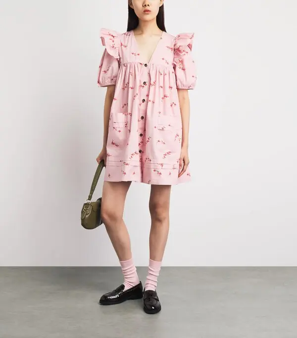 GANNI Stretch-cotton Floral Mini Dress