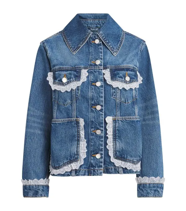 GANNI Lace-trim Denim Jacket - Blue