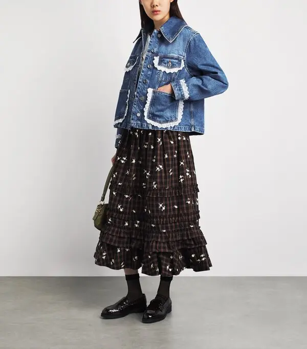 GANNI Lace-trim Denim Jacket - Blue