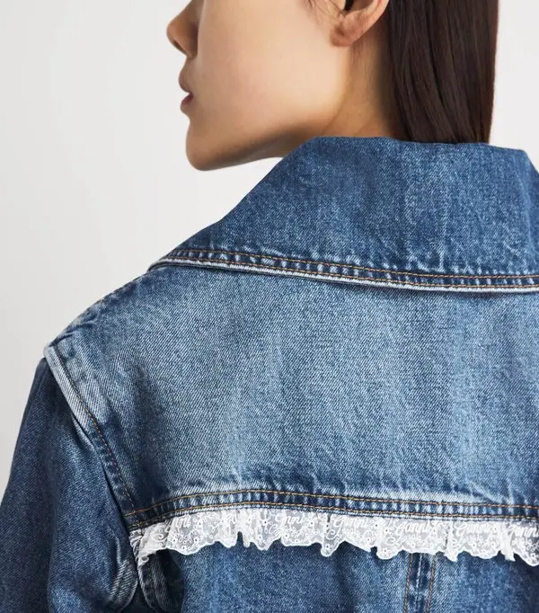 GANNI Lace-trim Denim Jacket - Blue