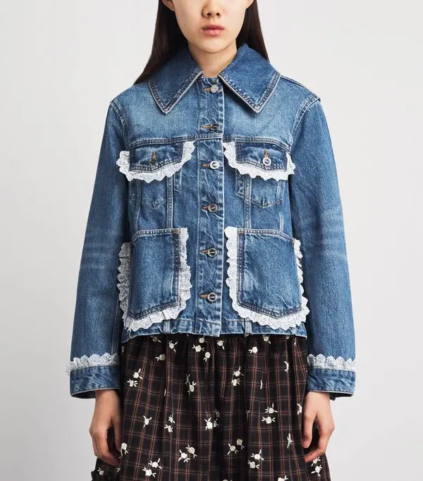 GANNI Lace-trim Denim Jacket - Blue