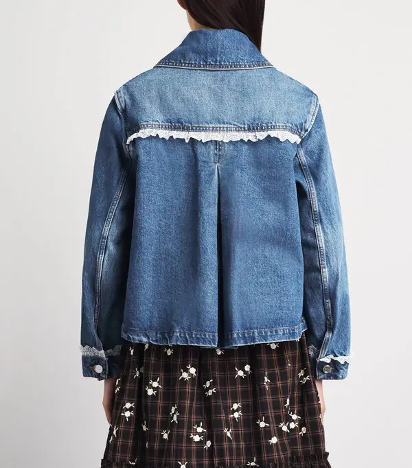 GANNI Lace-trim Denim Jacket - Blue