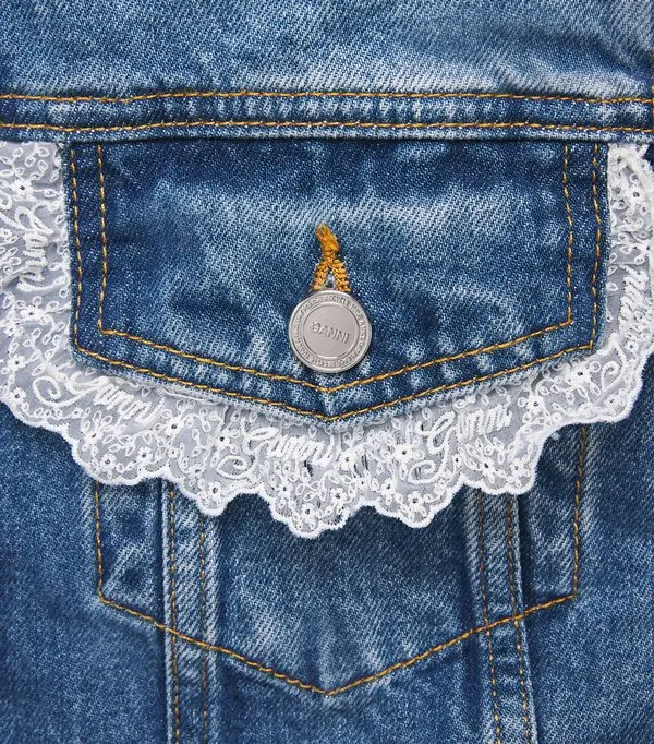 GANNI Lace-trim Denim Jacket - Blue