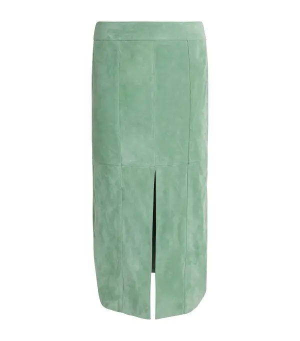 Ulla Johnson Suede Pencil Midi Skirt With Slit - Green