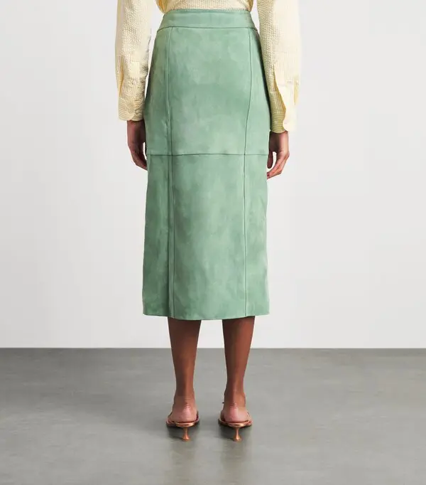 Ulla Johnson Suede Pencil Midi Skirt With Slit - Green
