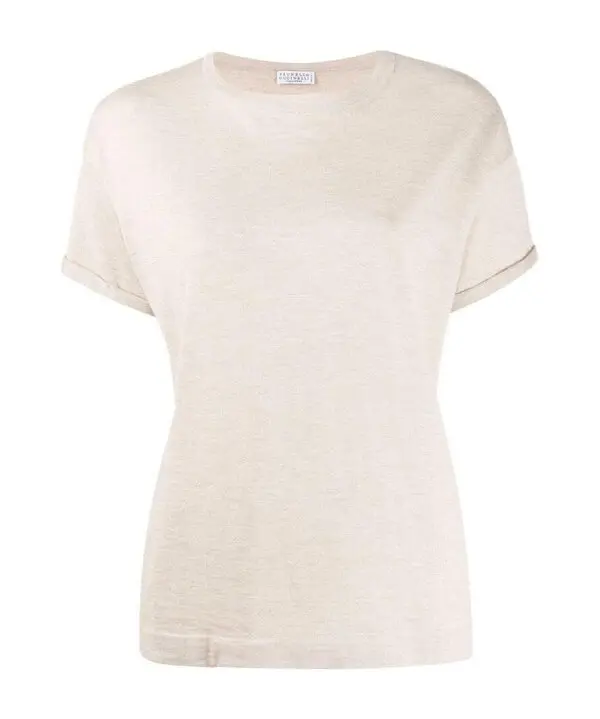 Brunello Cucinelli Short-sleeved Crewneck Knitted T-shirt - Desert-colored
