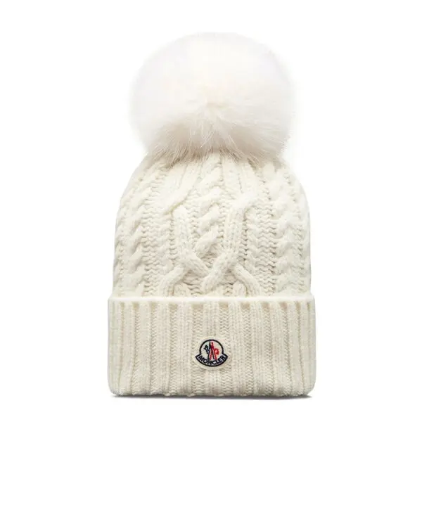 Moncler Wool Cashmere Blend Beanie With Pom Pom
