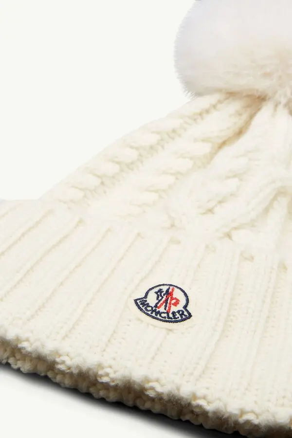 Moncler Wool Cashmere Blend Beanie With Pom Pom