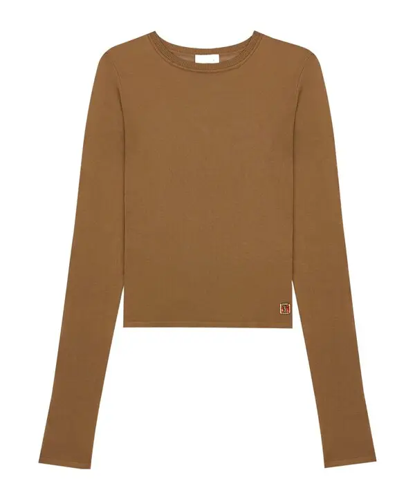 Saint Laurent Long-sleeved Sheer Top With Square Metal Accents - Hazelnut Color