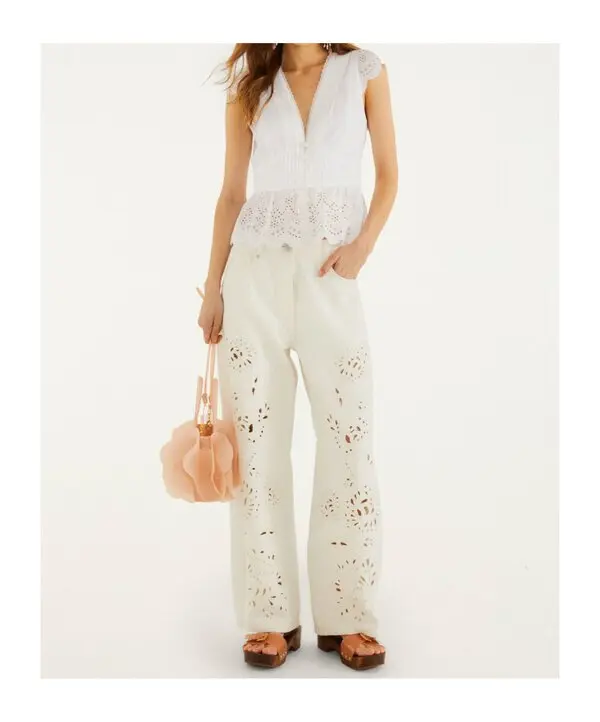 Farm Rio Off-white Embroidered Lace Blouse