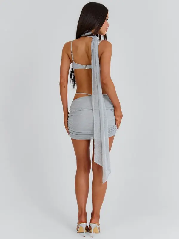 OUTCAST Gabe Mini Dress With Draped Silhouette And Neck Scarf